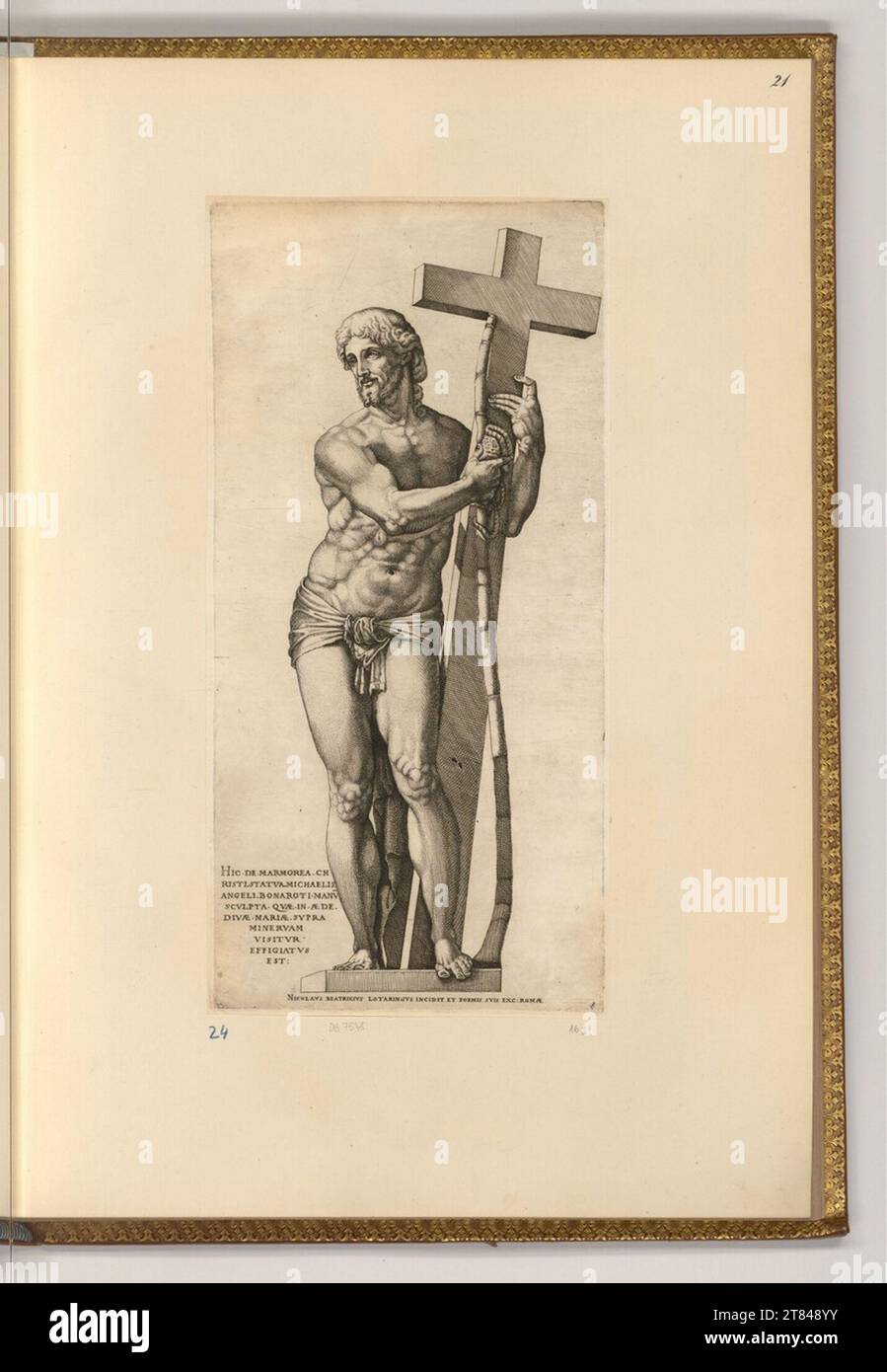 Nicolas Beatrizet (Engraver) Christ holds the cross. Copper engraving ...