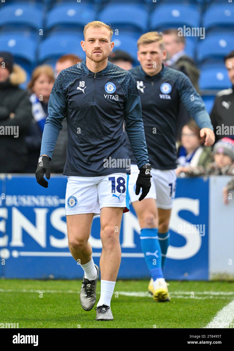 Stockport, UK. 18th Nov, 2023. Ryan Croasdale 18# of Stockport County ...