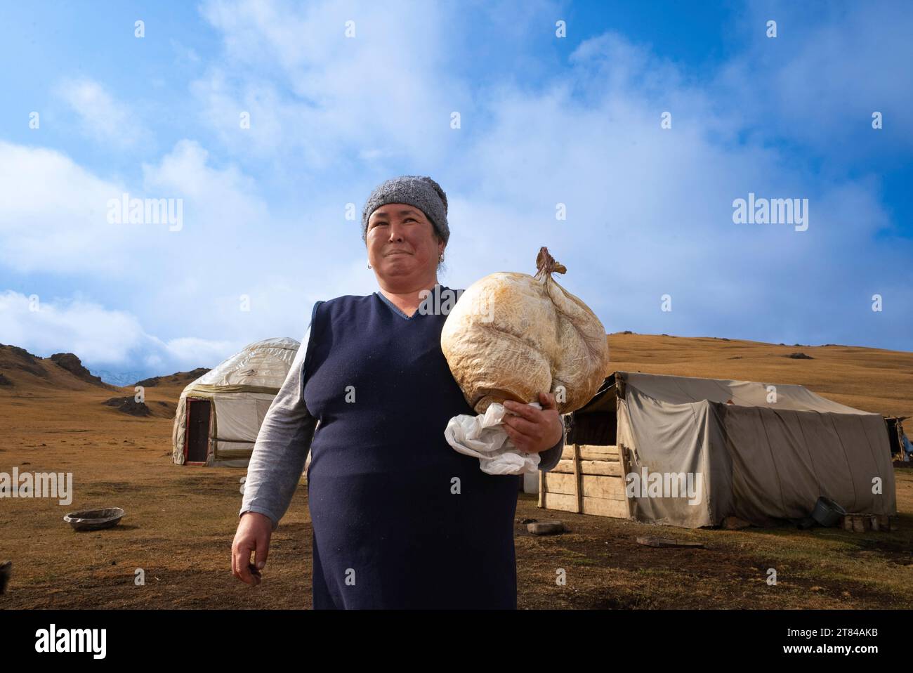 Local woman selling Kashik made from strained yogurt, drained ...