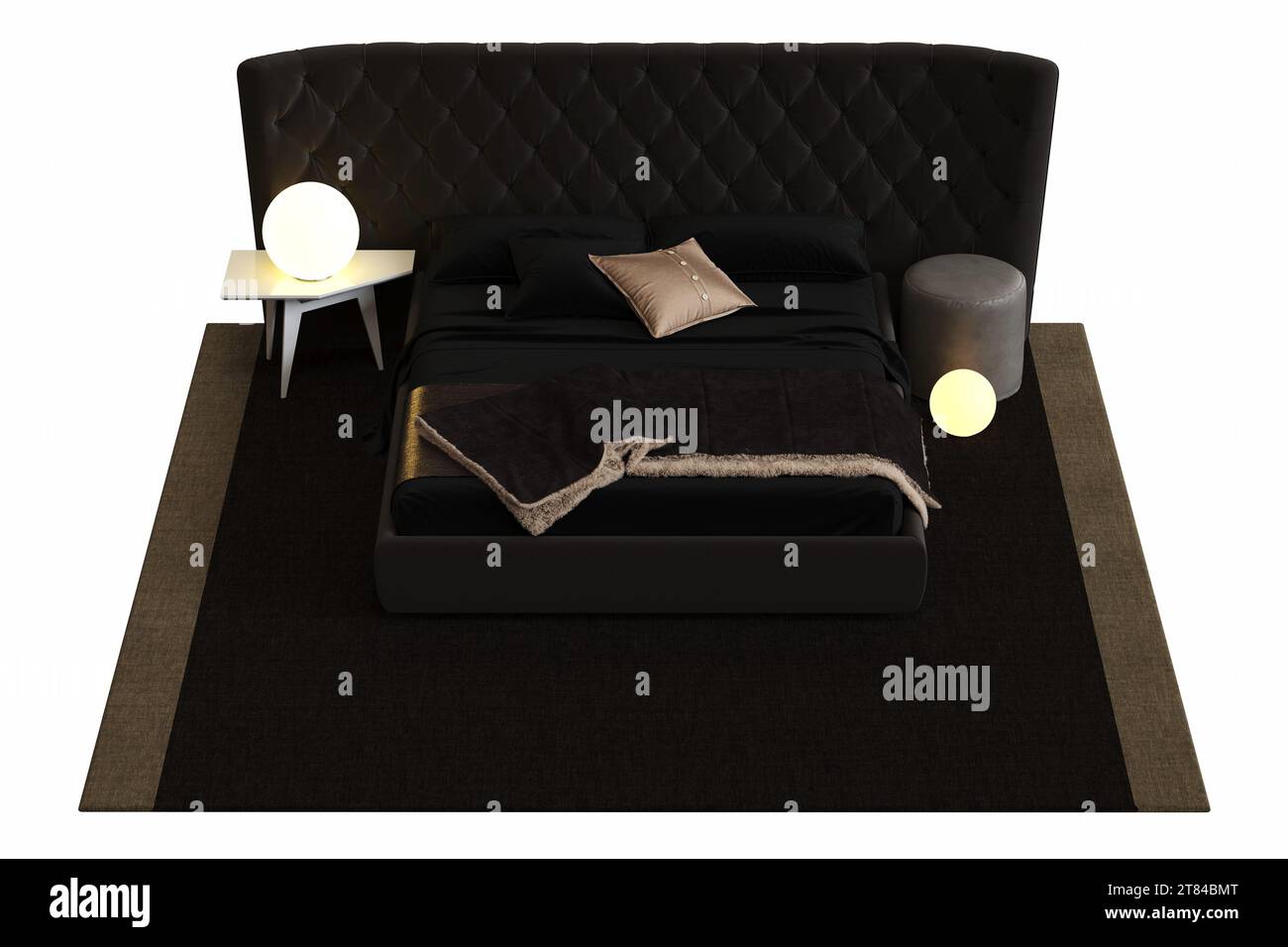 bed isolated on white background, interior furniture, 3D illustration ...