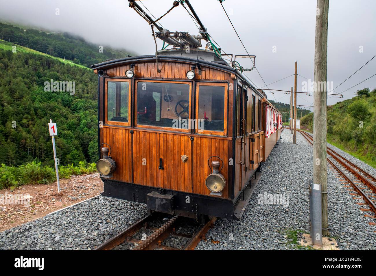The Petit train de la Rhune rack railway in France runs to the summit ...