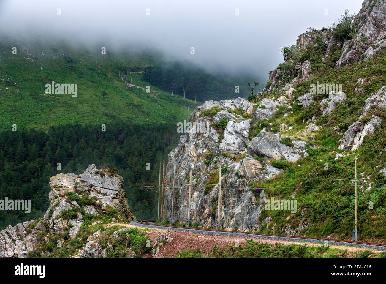 The Petit train de la Rhune rack railway, La Rhun mountain on the ...