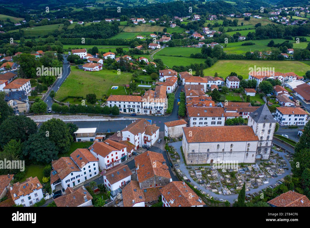 Aerial view of Sare cemetery in France in Basque Country on Spanish ...