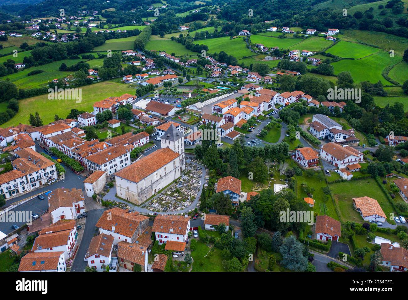 Aerial view of Sare cemetery in France in Basque Country on Spanish ...