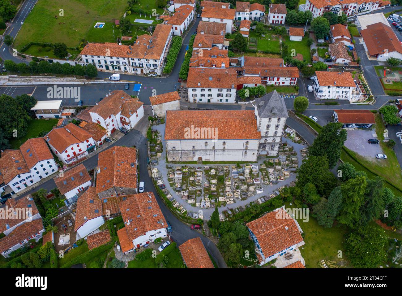 Aerial view of Sare cemetery in France in Basque Country on Spanish ...