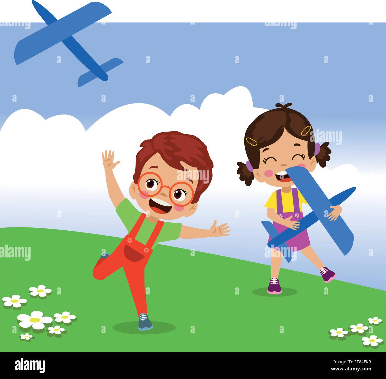 cute kids flying model airplanes Stock Vector Image & Art - Alamy