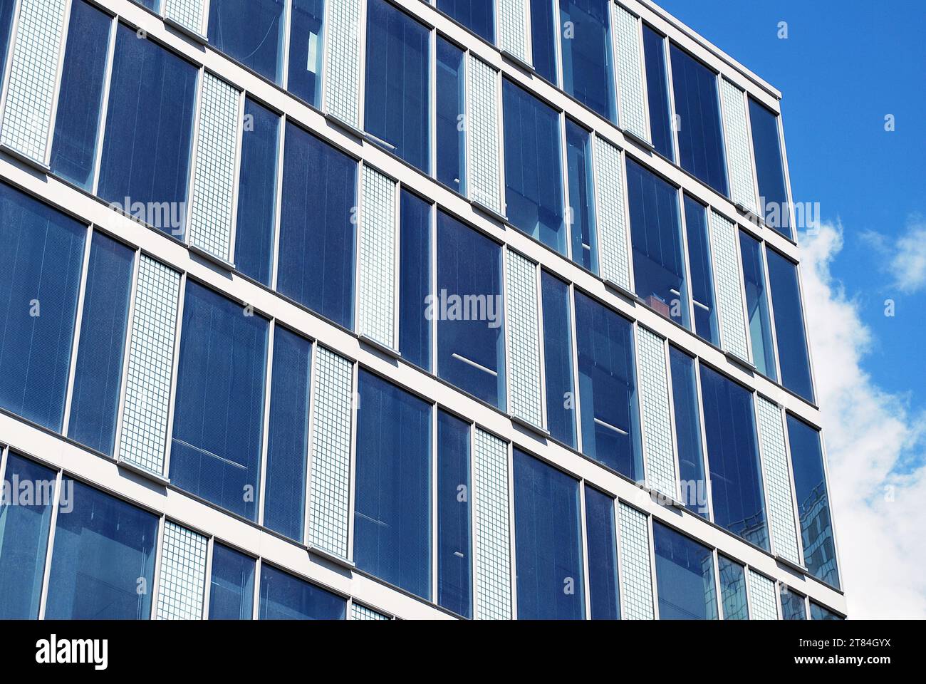 Abstract closeup of the glass-clad facade of a modern building covered ...