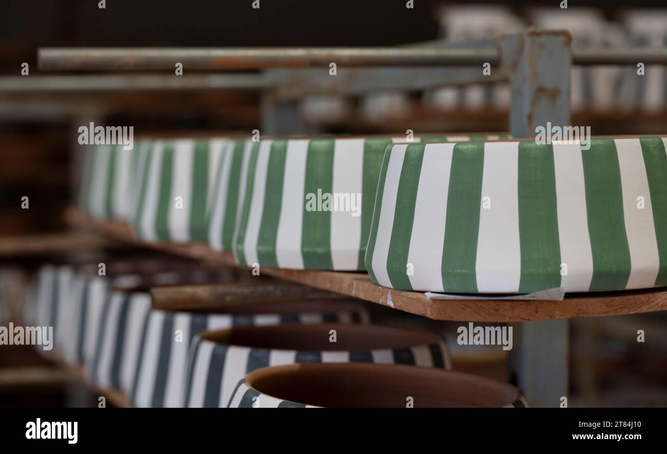 Hand Painted handmade pottery drying before final firing photographed ...
