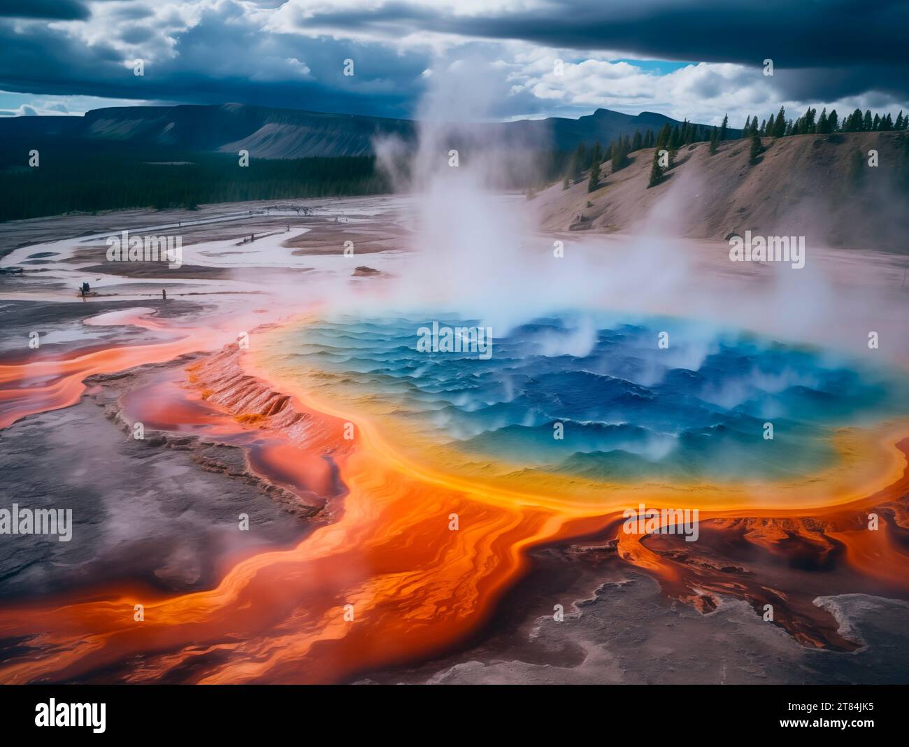 The Grand Prismatic Spring of Yellowstone National Park panoramic view ...