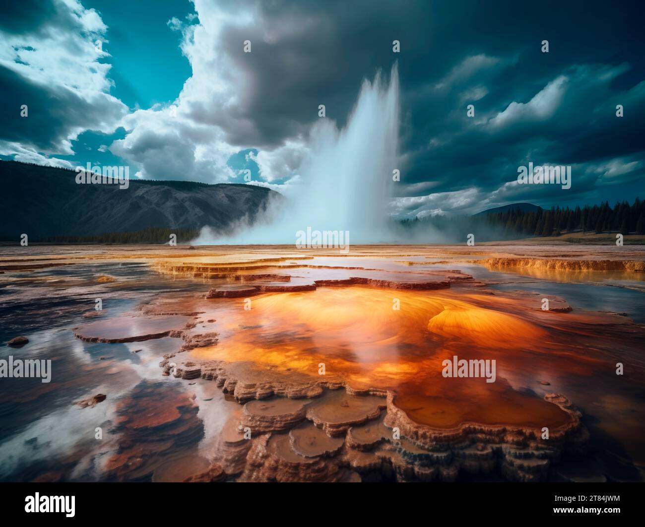 The Grand Prismatic Spring of Yellowstone National Park panoramic view ...