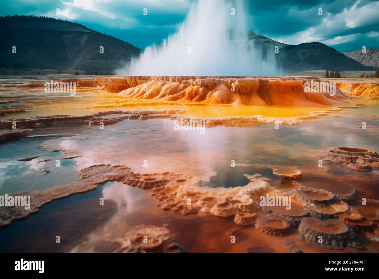 The Grand Prismatic Spring of Yellowstone National Park panoramic view ...