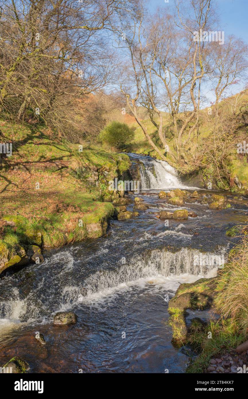 Waterfall on the Afon Caerfanell in the Blaen y Glyn gorge, Bannau ...