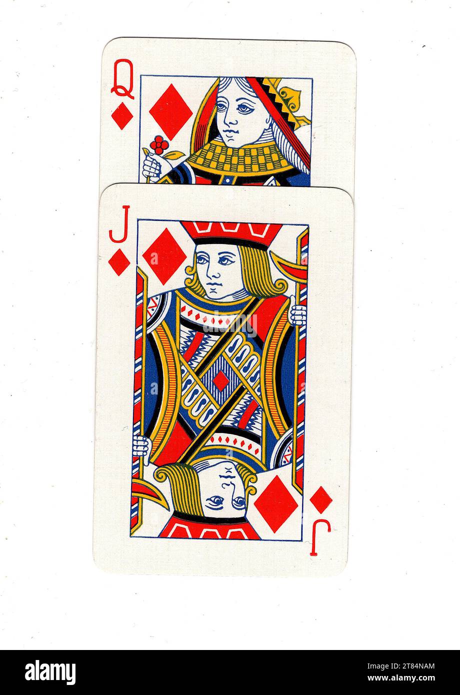 A pontoon hand of playing cards showing a jack and queen of diamonds on ...