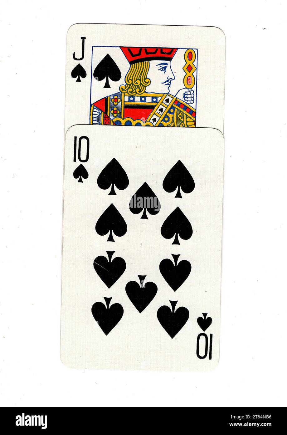 A pontoon hand of playing cards showing a jack and ten of spades on a ...