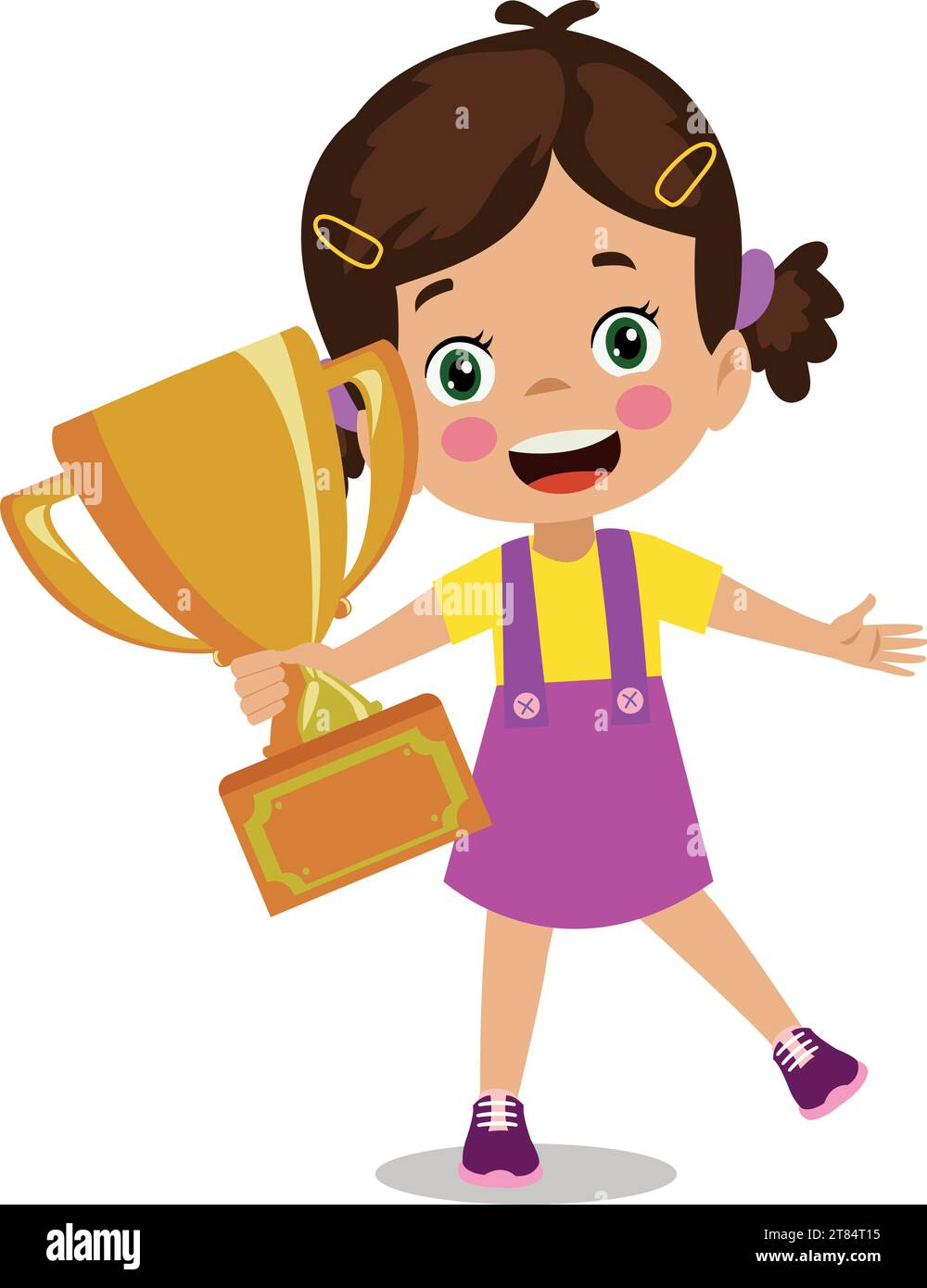 happy cute kids win game gold trophy Stock Vector Image & Art - Alamy
