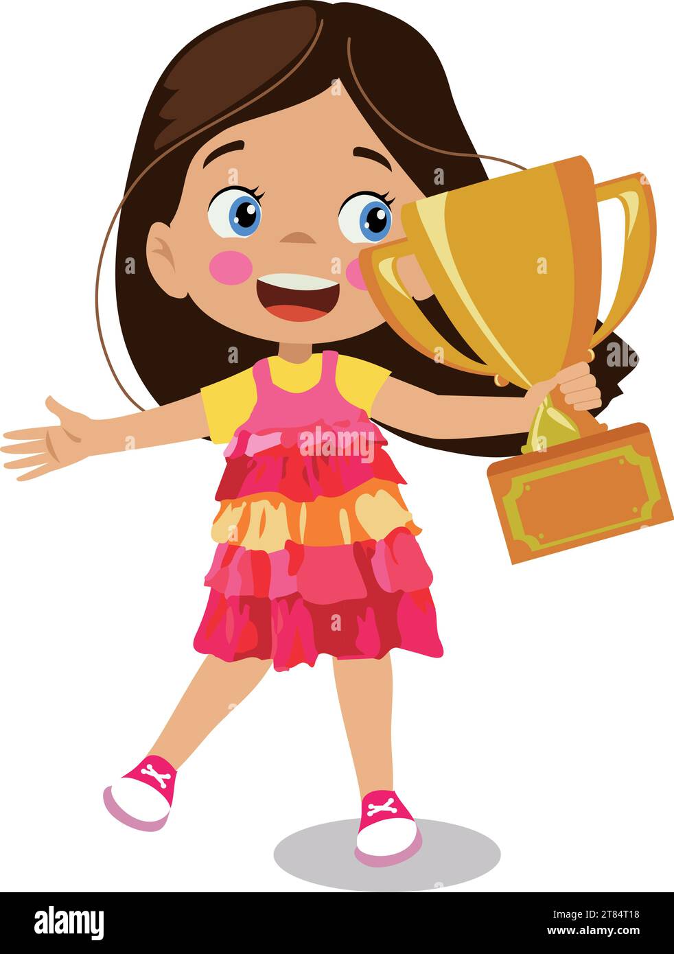 happy cute kids win game gold trophy Stock Vector Image & Art - Alamy