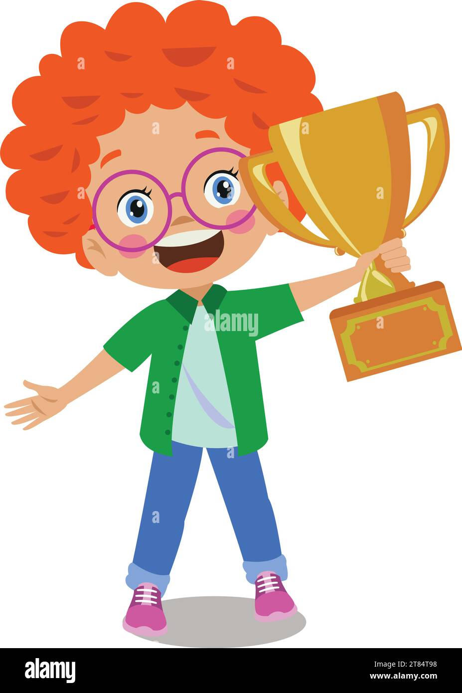 cute happy boy holding golden trophy Stock Vector Image & Art - Alamy