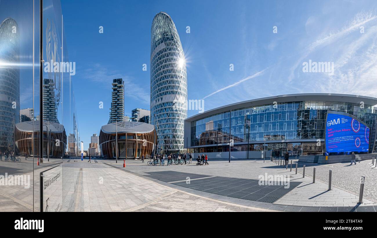 Milano, Italy. The iconic tower and the BAM public park. Skyscraper ...