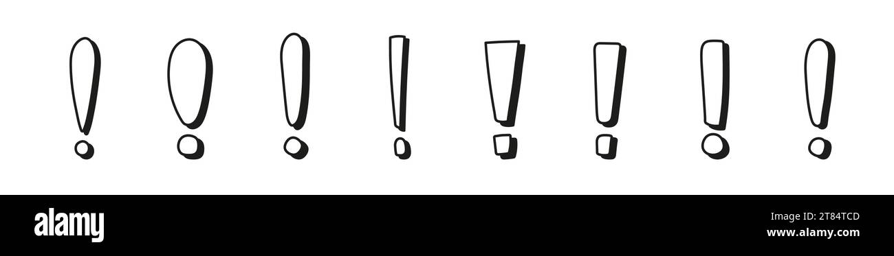 Hand drawn exclamation sign with 3d effect. Cartoon comic retro style ...