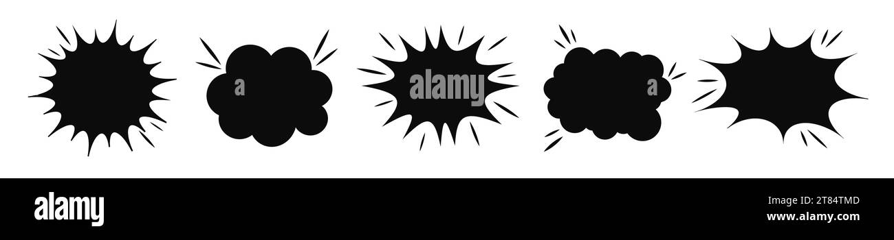 Comic explosion bang black silhouette vector effect. Slap burst boom ...