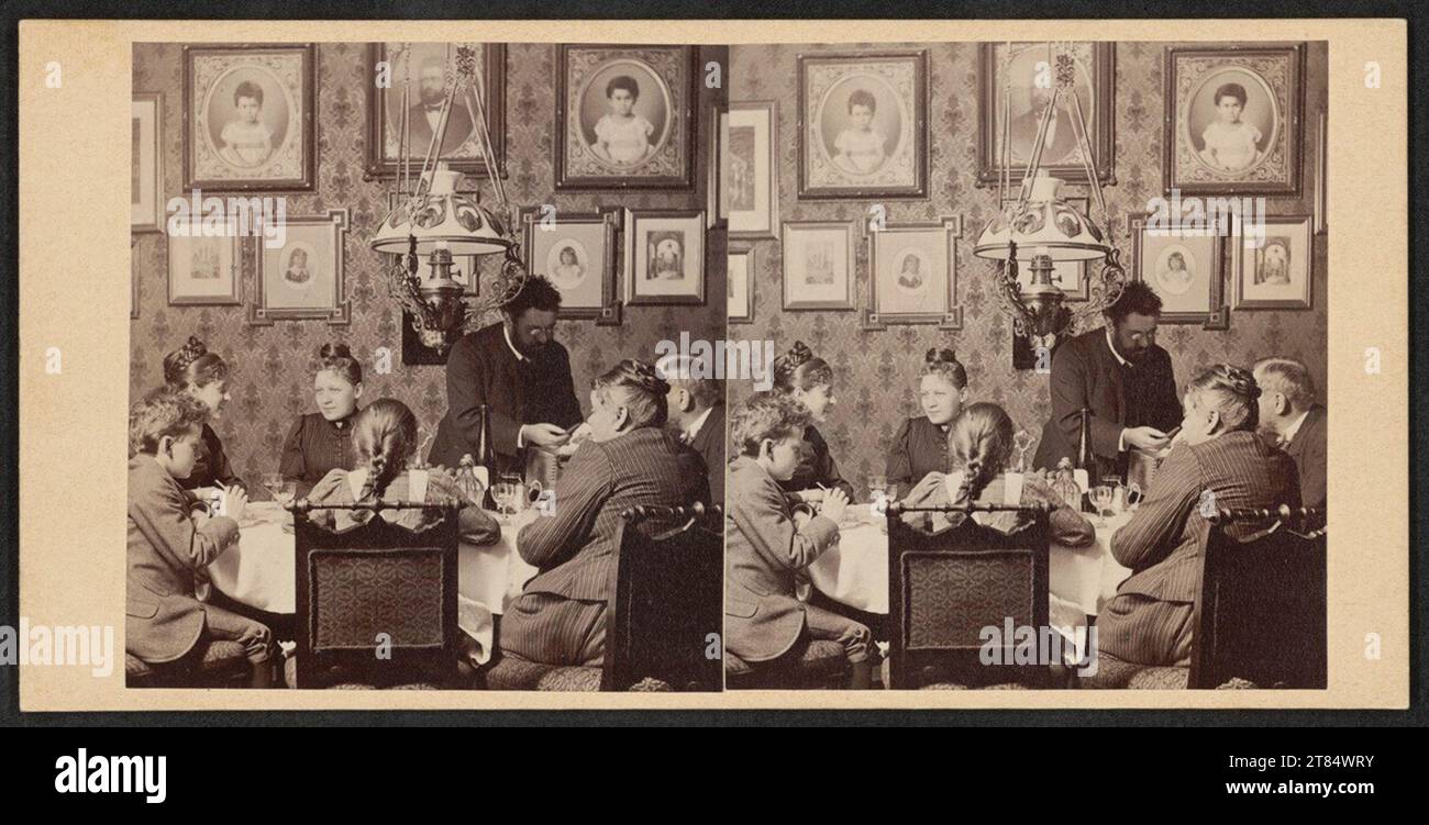 Julius Hofmann Family at the dining table. Albumin paper, on the box ...