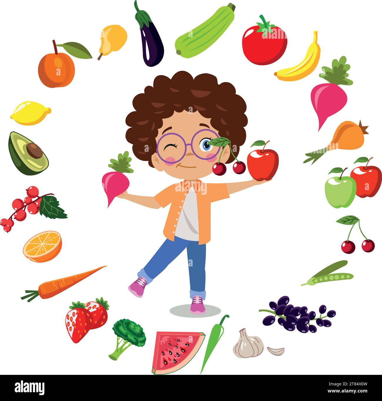 cute kids eating assorted fruits Stock Vector Image & Art - Alamy