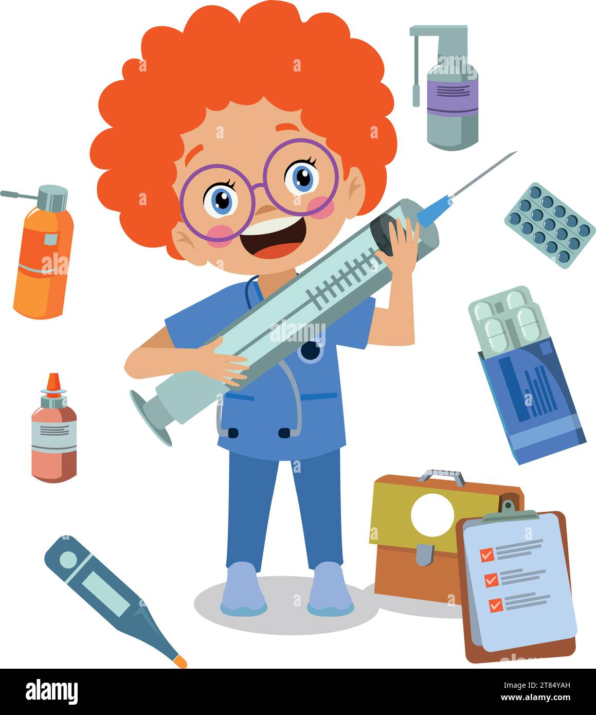 Happy kids wear doctor uniform set Stock Vector Image & Art - Alamy