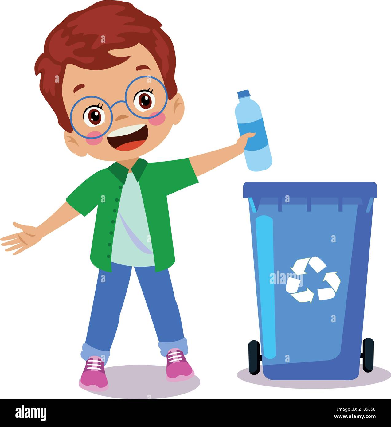 cute boy throwing trash in recycle bin Stock Vector Image & Art - Alamy