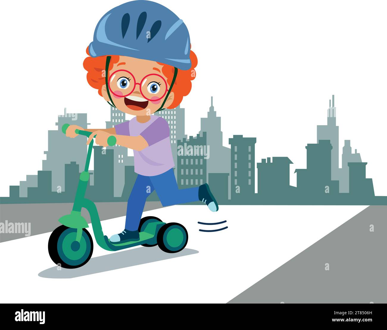 cute happy boy riding scooter Stock Vector Image & Art - Alamy