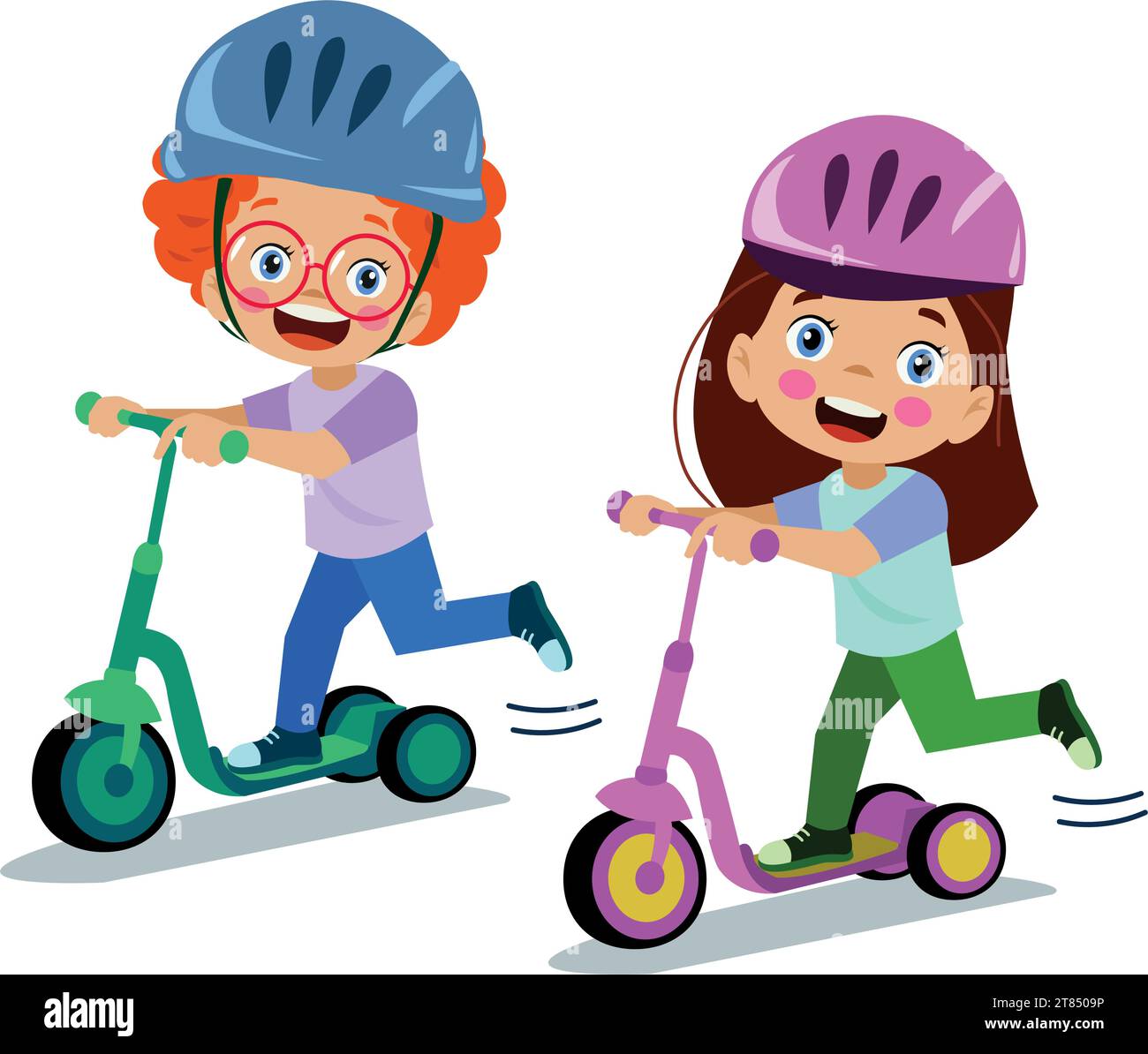 cute happy boy riding scooter Stock Vector Image & Art - Alamy
