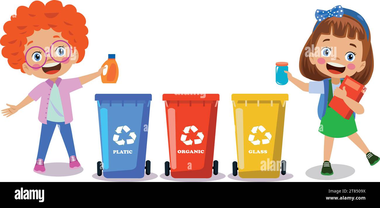 cute boy throwing trash in recycle bin Stock Vector Image & Art - Alamy