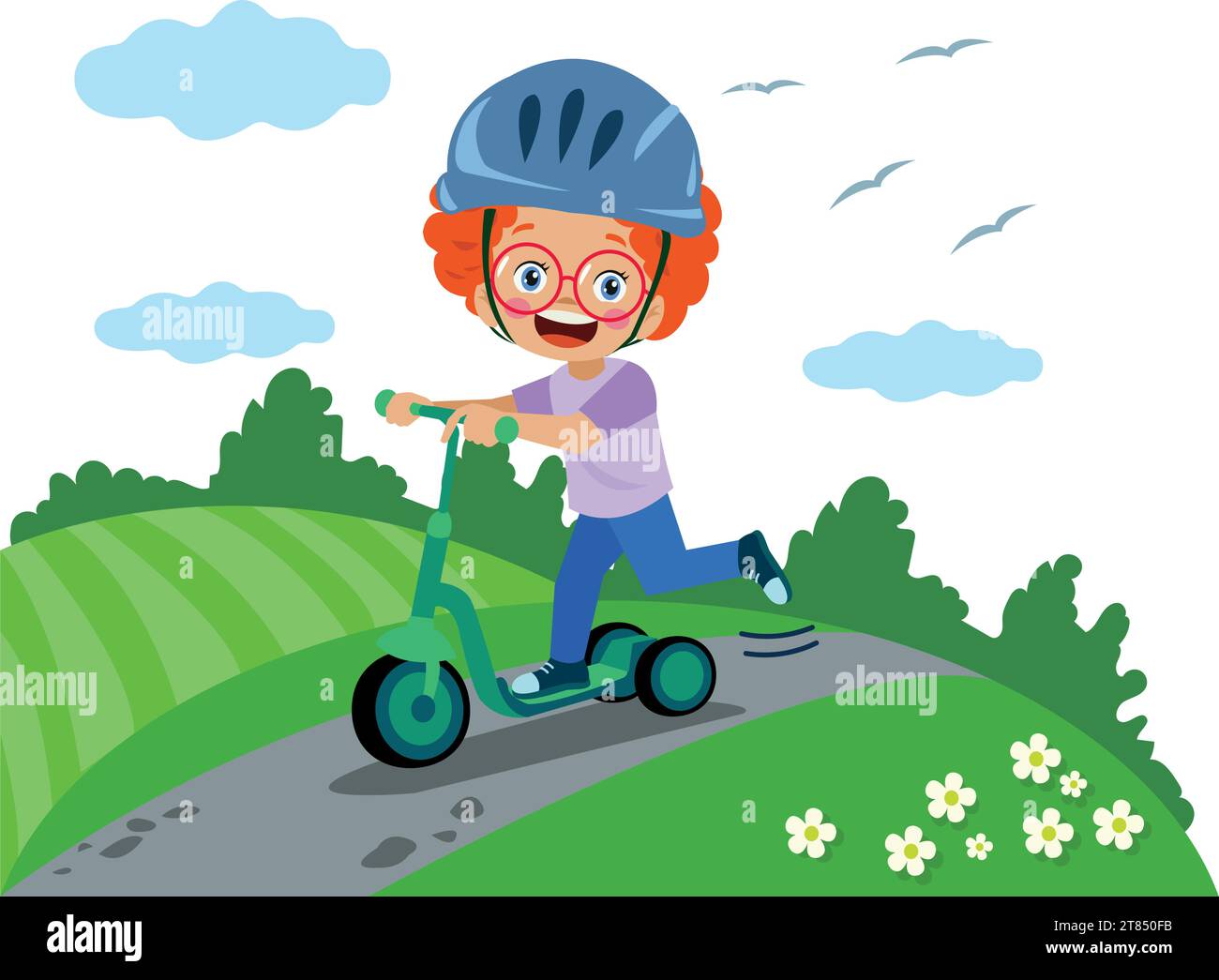 cute happy boy riding scooter Stock Vector Image & Art - Alamy
