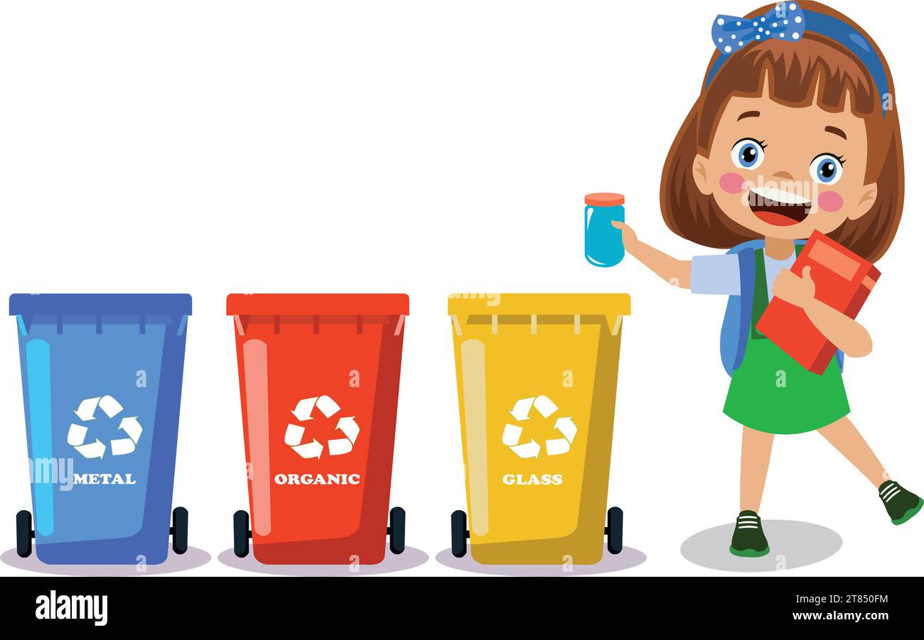 cute boy throwing trash in recycle bin Stock Vector Image & Art - Alamy