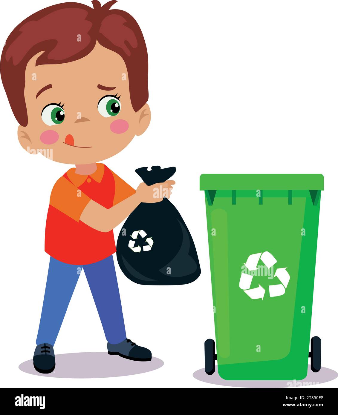 cute boy throwing trash in recycle bin Stock Vector Image & Art - Alamy
