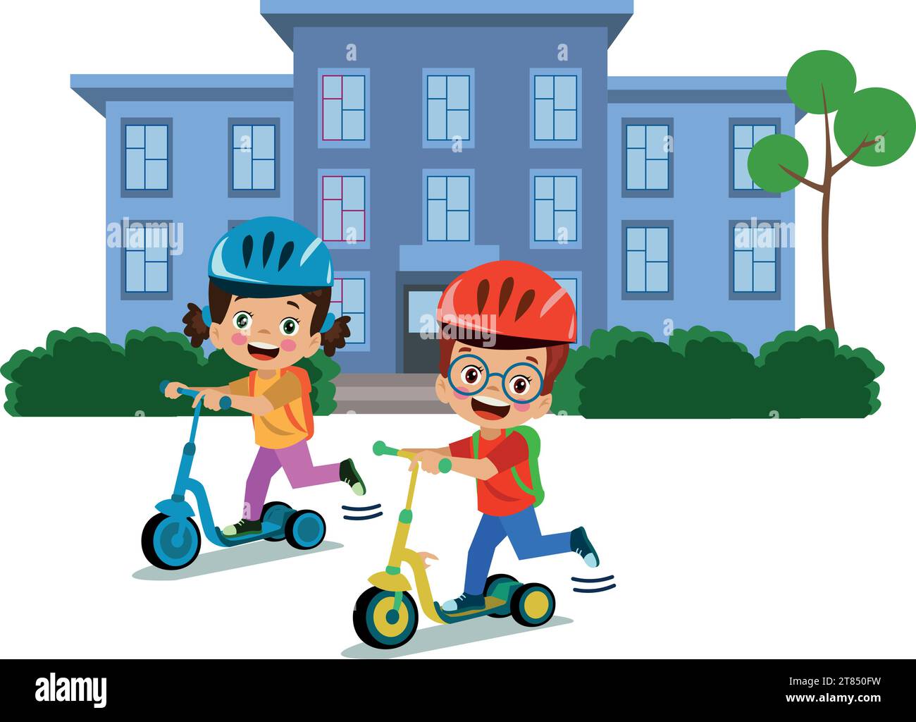cute happy boy riding scooter Stock Vector Image & Art - Alamy