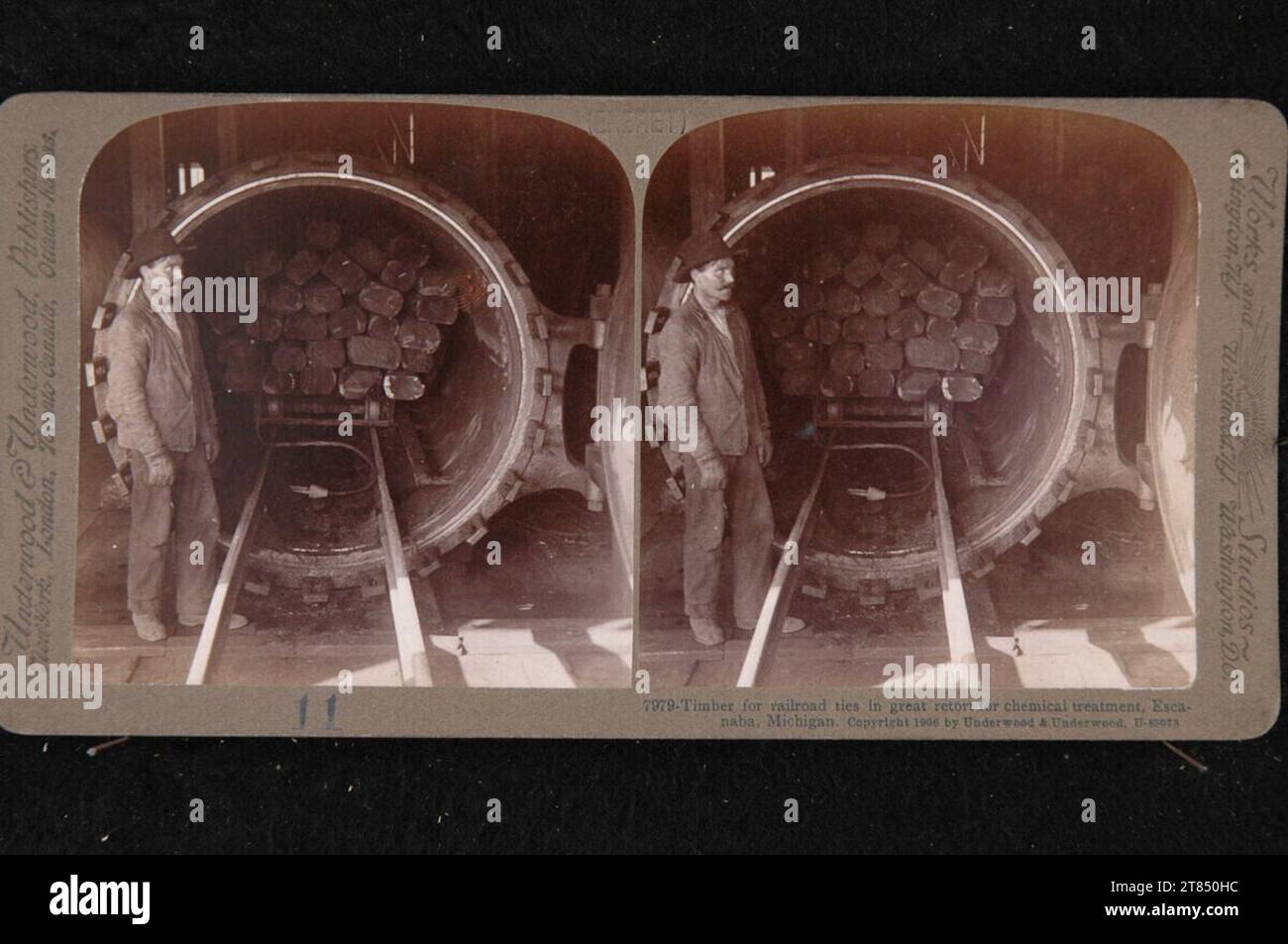 Underwood & Underwood Wooden beams for railway rails before chemical ...