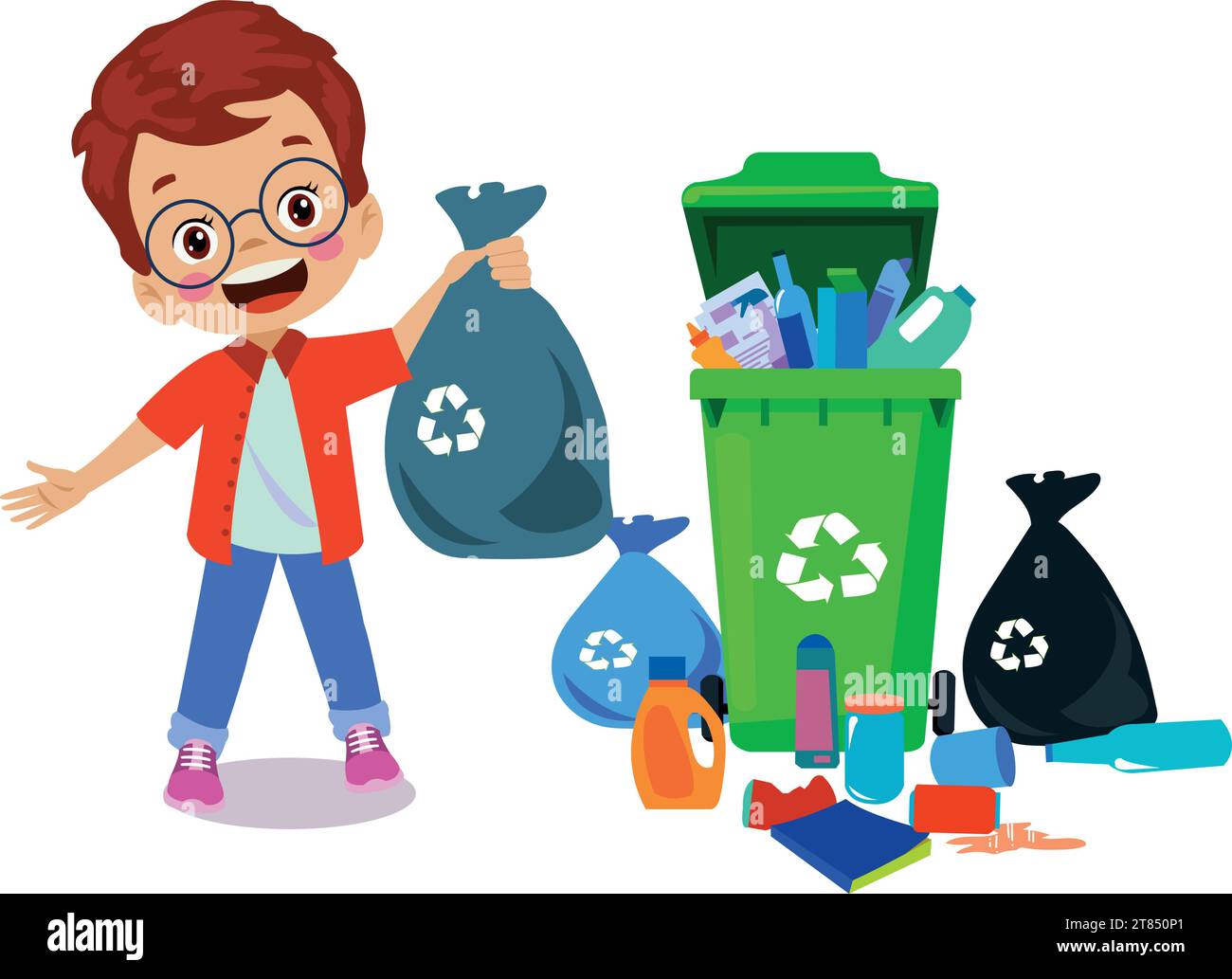 cute boy throwing trash in recycle bin Stock Vector Image & Art - Alamy