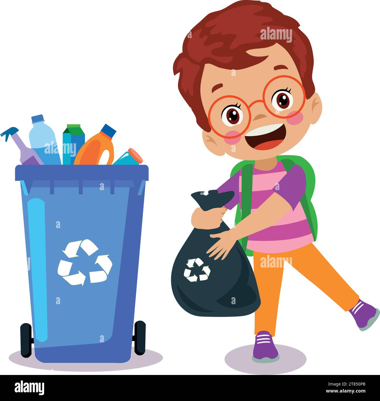 cute boy throwing trash in recycle bin Stock Vector Image & Art - Alamy