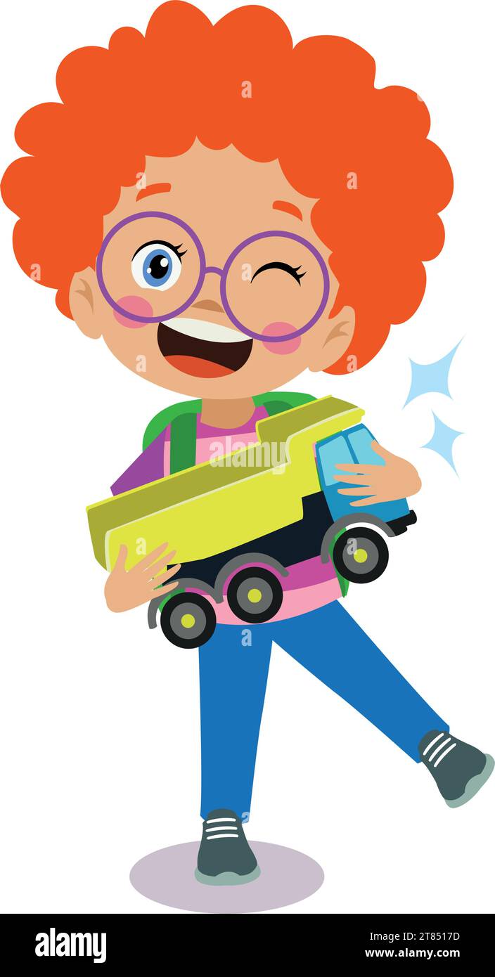 cute happy boy with toy in hand Stock Vector Image & Art - Alamy