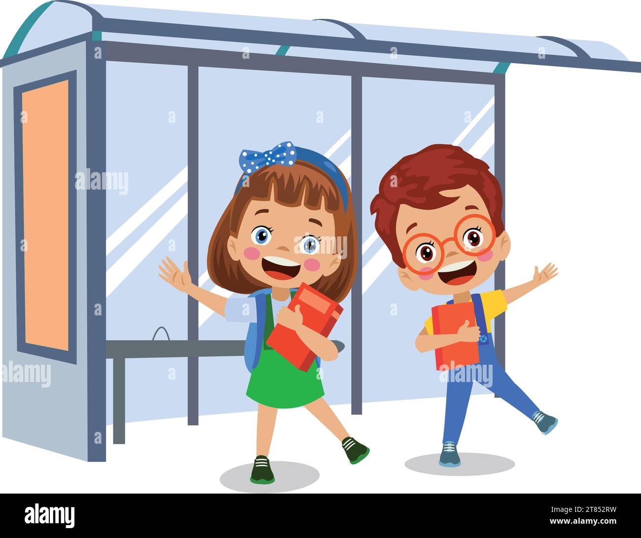 cute students waiting at the bus stop Stock Vector Image & Art - Alamy