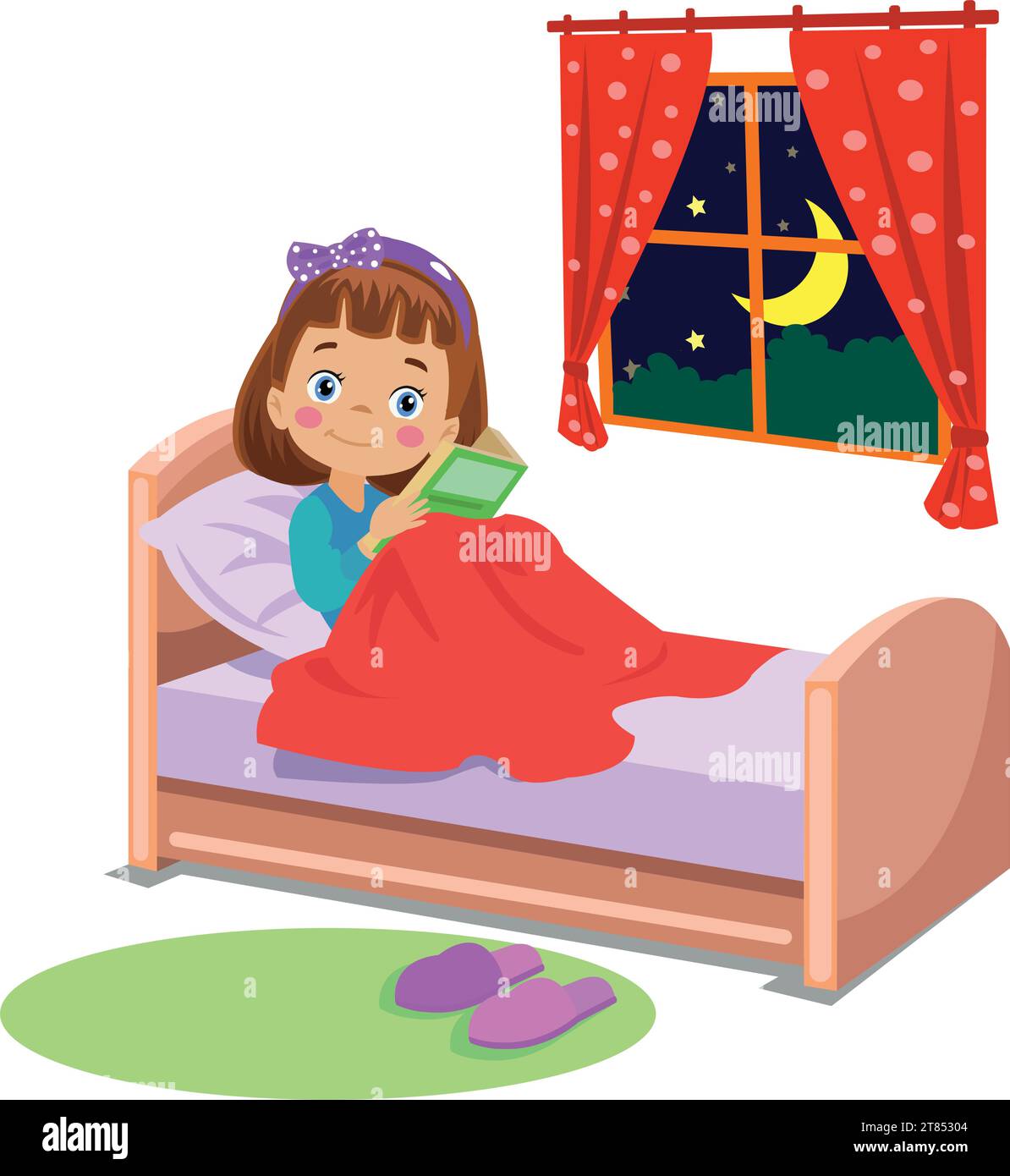 Cartoon little boy reading bed Stock Vector Images - Alamy