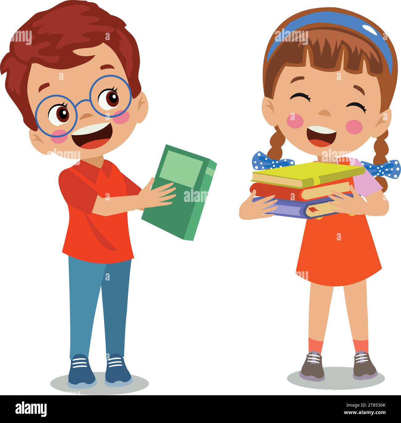 cute boy giving a book to his friend Stock Vector Image & Art - Alamy