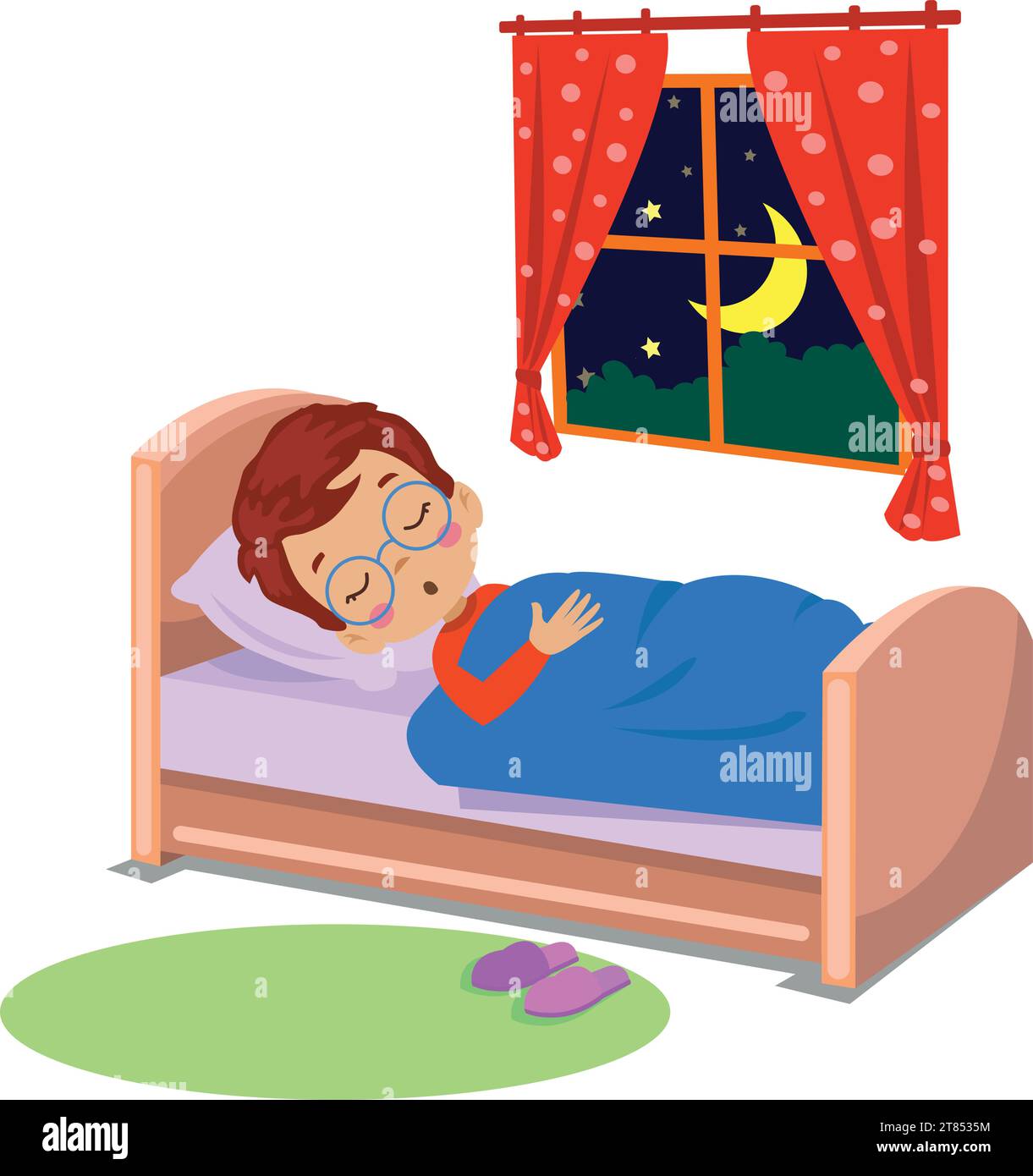 cute boy sleeping at night Stock Vector Image & Art - Alamy