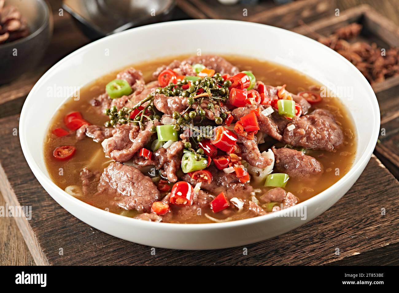 Poached Sliced Beef in Hot Chili Oil Stock Photo - Alamy