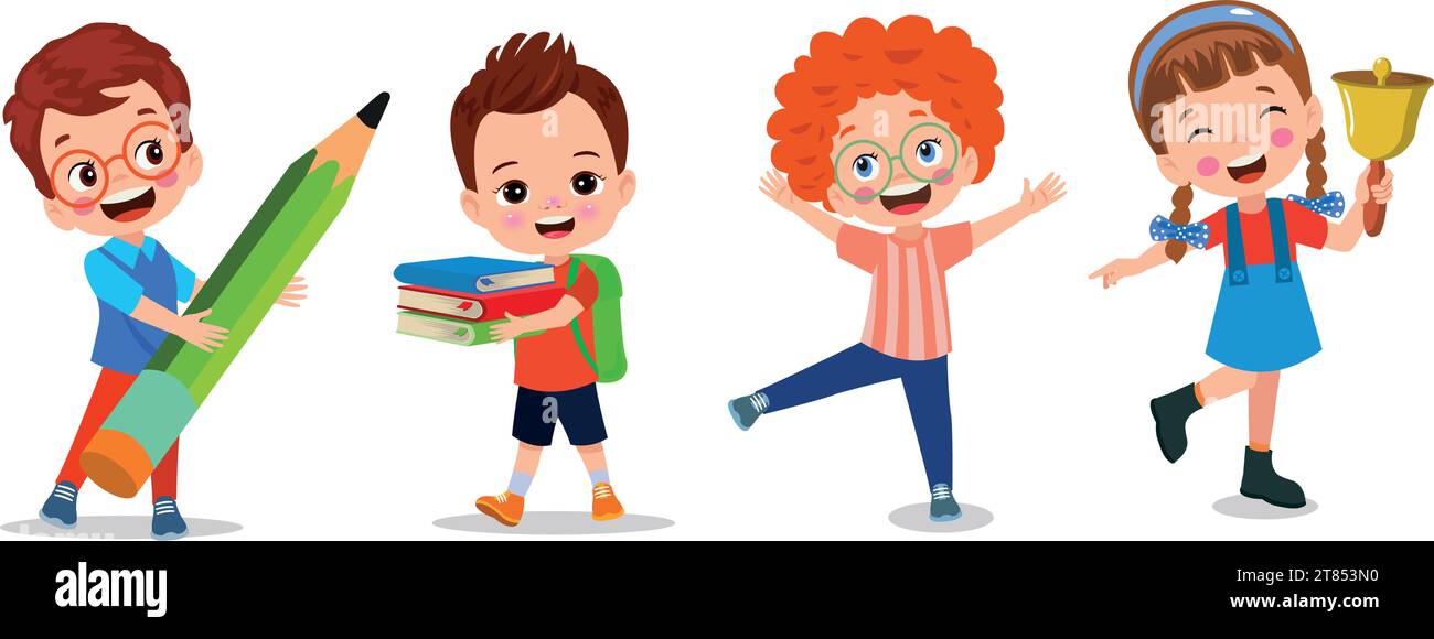 Happy kids cartoon collection. Multicultural children in different ...