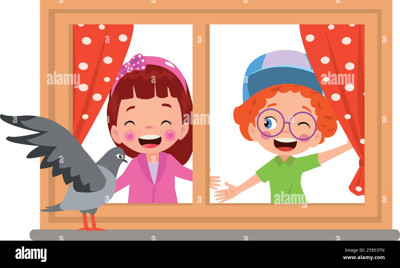 Little boy looking out of the window Stock Vector Image & Art - Alamy