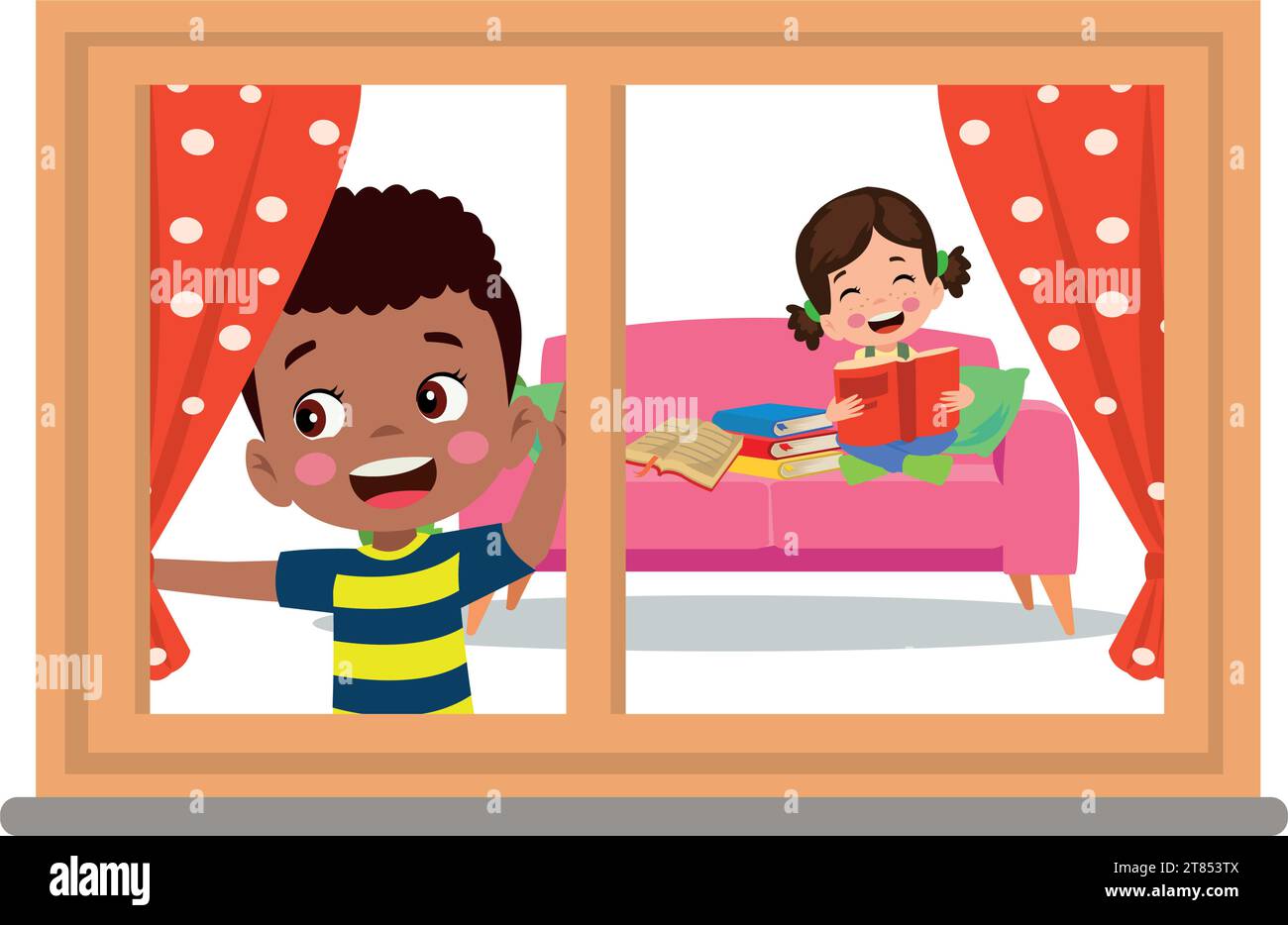 Little boy looking out of the window Stock Vector Image & Art - Alamy