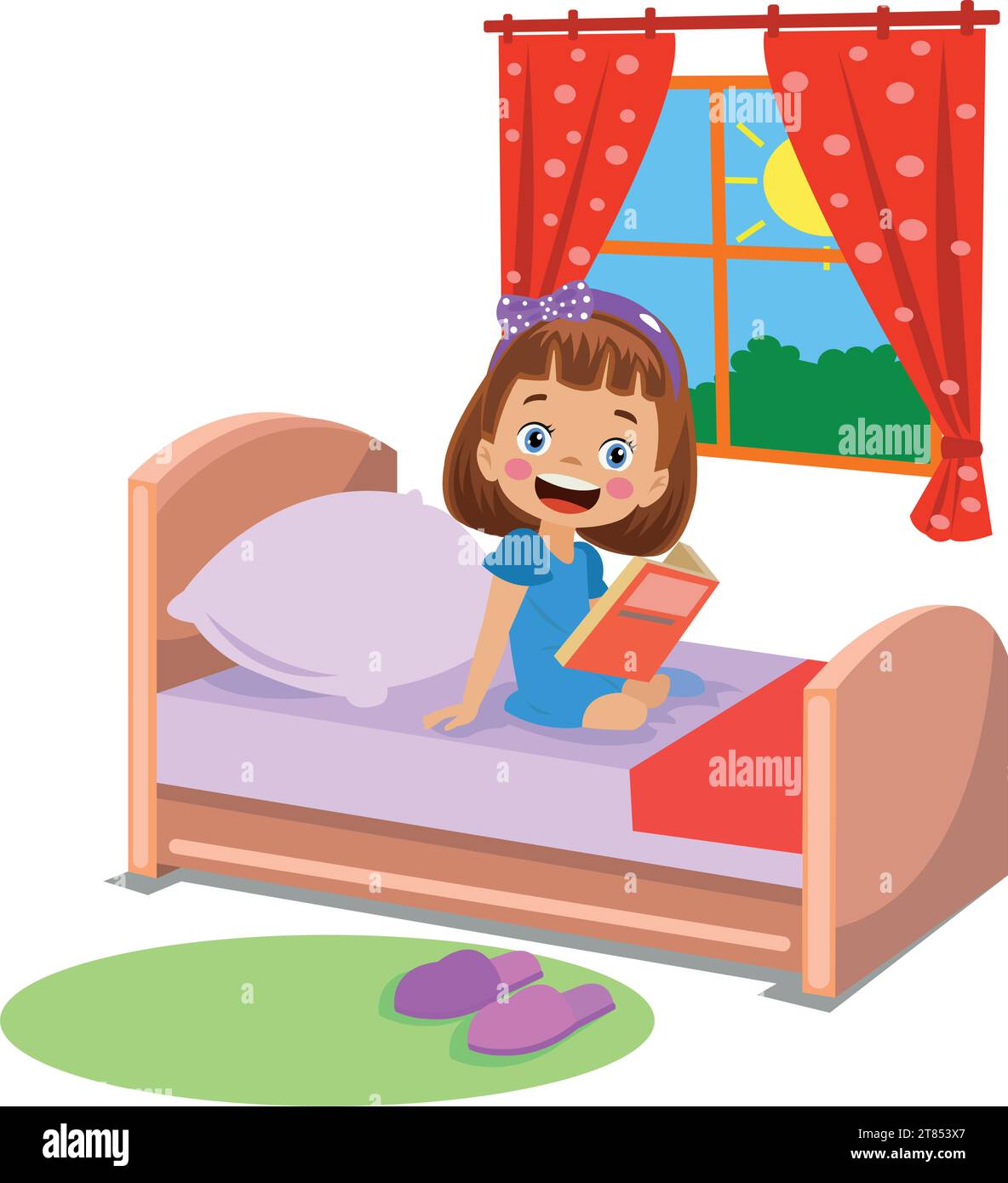 boy reading a book in bed Stock Vector Image & Art - Alamy