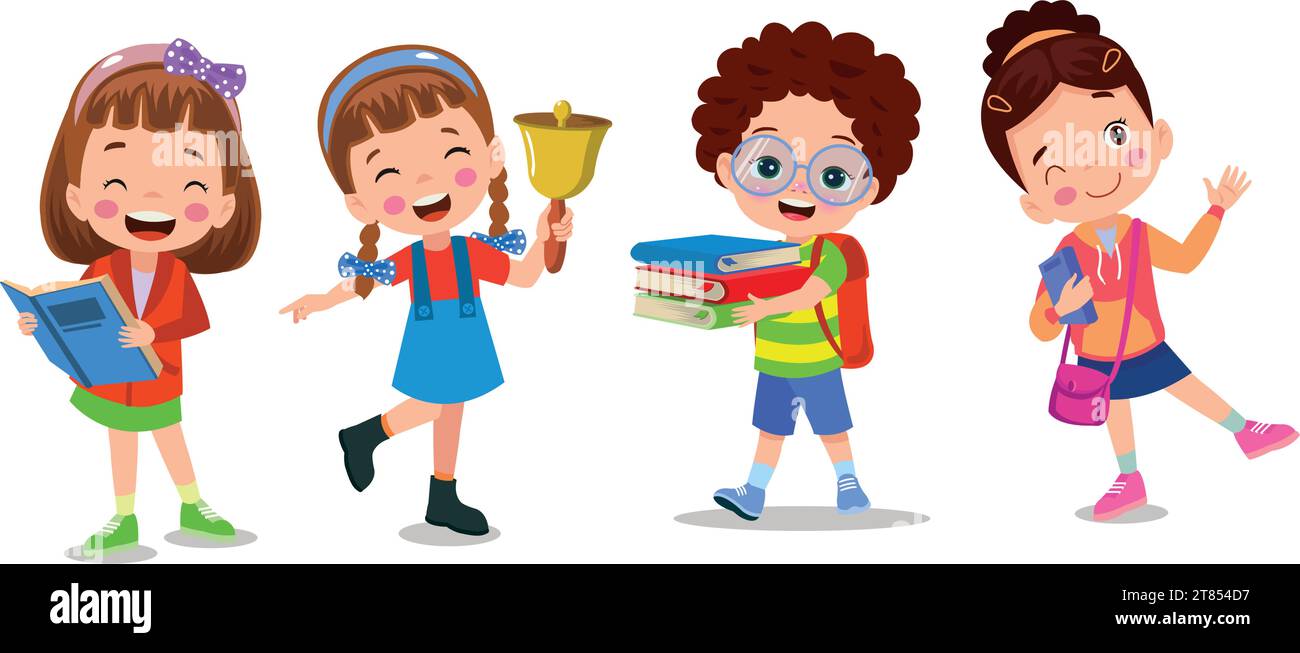 Happy kids cartoon collection. Multicultural children in different ...