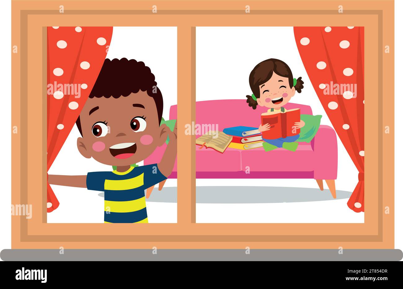 Little boy looking out of the window Stock Vector Image & Art - Alamy